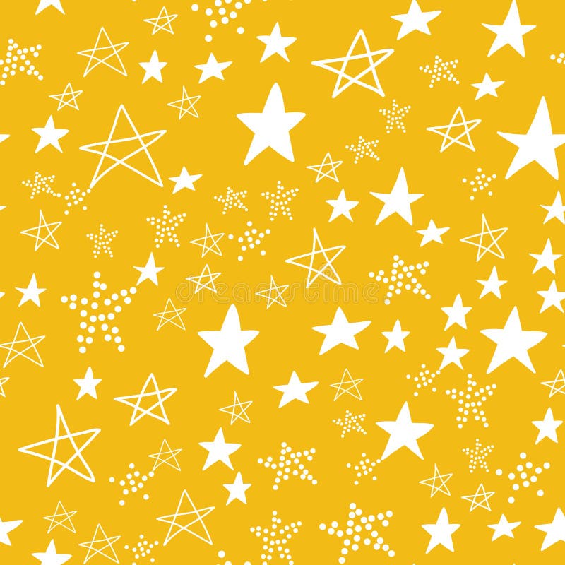 Seamless Pattern, Star in Starfall Sky, Yellow White Design with Star ...