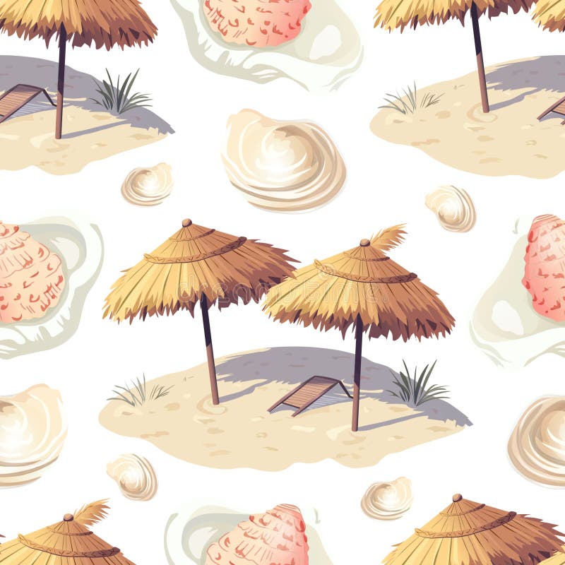 Seamless Pattern with Starfish and Tropical Umbrellas. Beach Umbrella ...