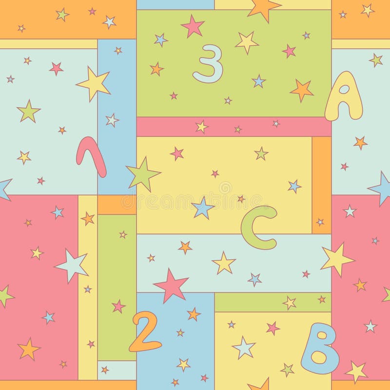 Seamless Pattern with Stars, Letters and Numbers Stock Vector ...