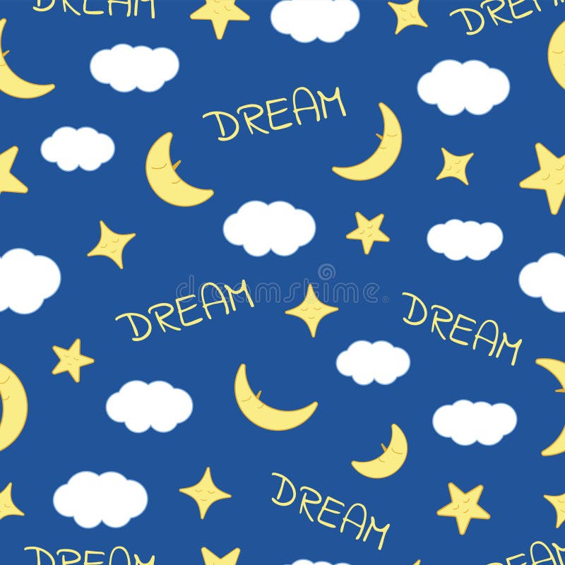 Seamless Pattern. Stars Moon Dream Clouds. Cute Baby Pattern with Blue ...