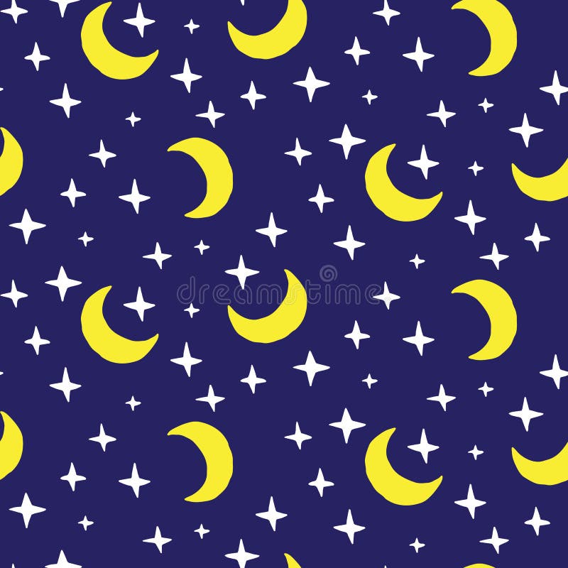 Seamless Pattern with Stars and Moon Stock Illustration - Illustration ...