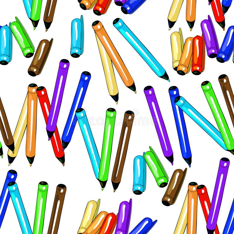 Seamless Pattern Stationery Felt-tip Pen with a Cap. Vector ...