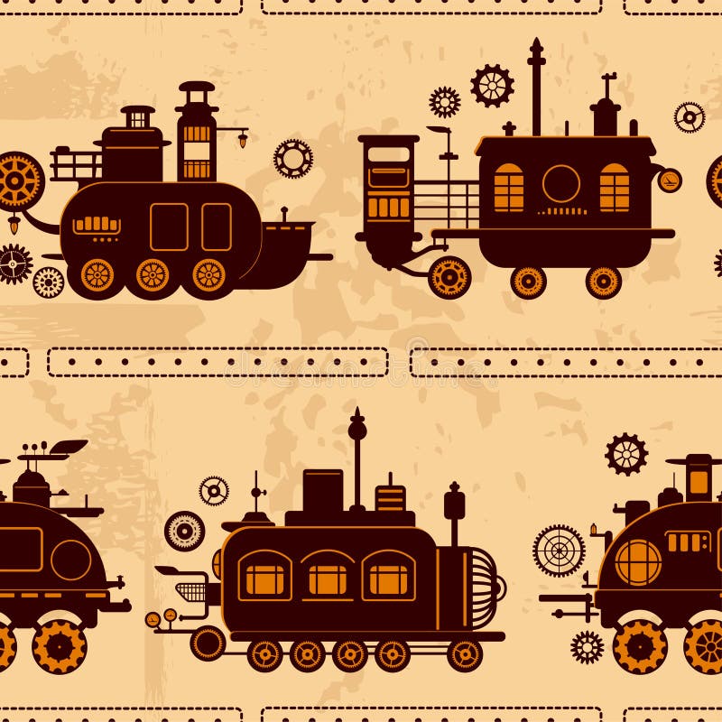Seamless Pattern with Steam Engine Machines. Tiling Pattern with ...