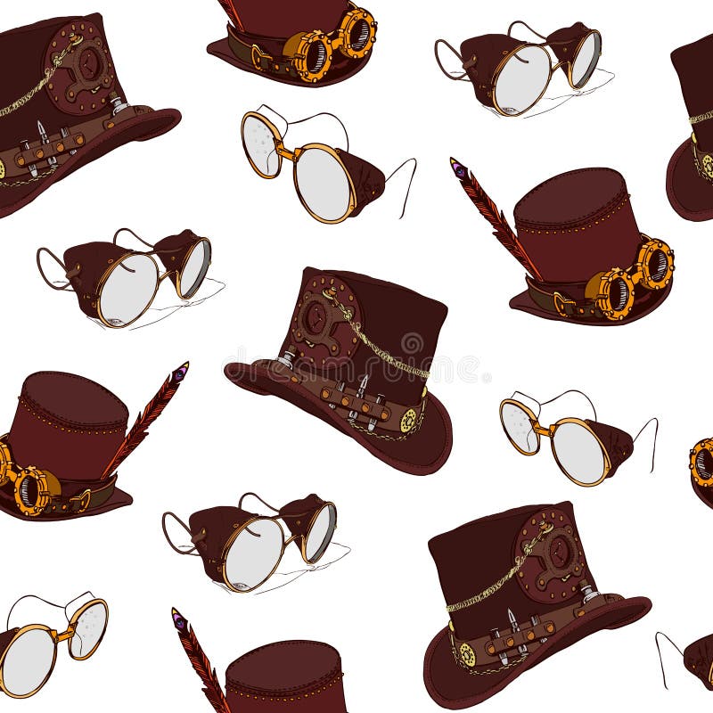 Seamless Pattern Steampunk with Steampunk Top Hat Cylinder and Brass ...