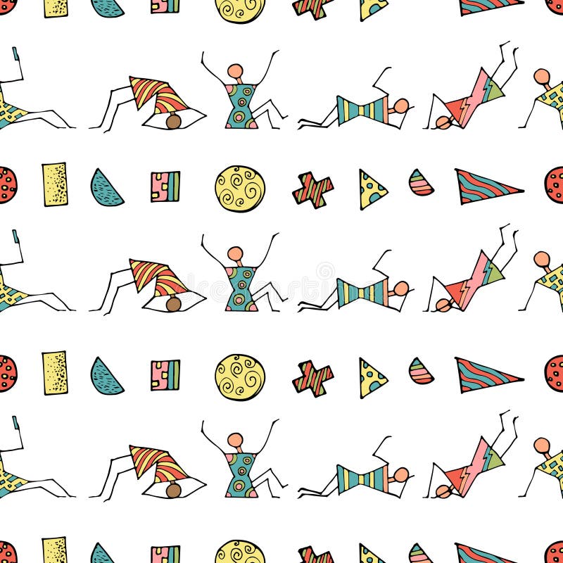 Seamless Pattern of Stick Figures. Includes Small Geometric Elements ...