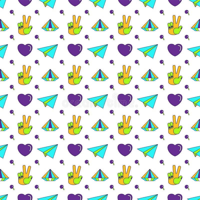 Seamless Pattern with Stickers. Flat Outline Vector Background Stock ...