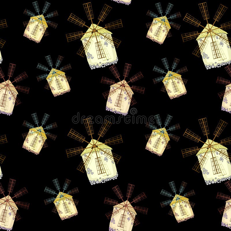 Seamless Pattern Stone Mill with 8 Blades. Vector Illustration Stock ...