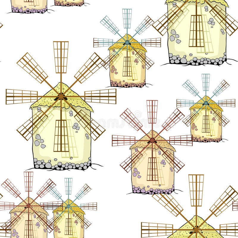 Seamless Pattern Stone Mill with 8 Blades. Vector Illustration Stock ...