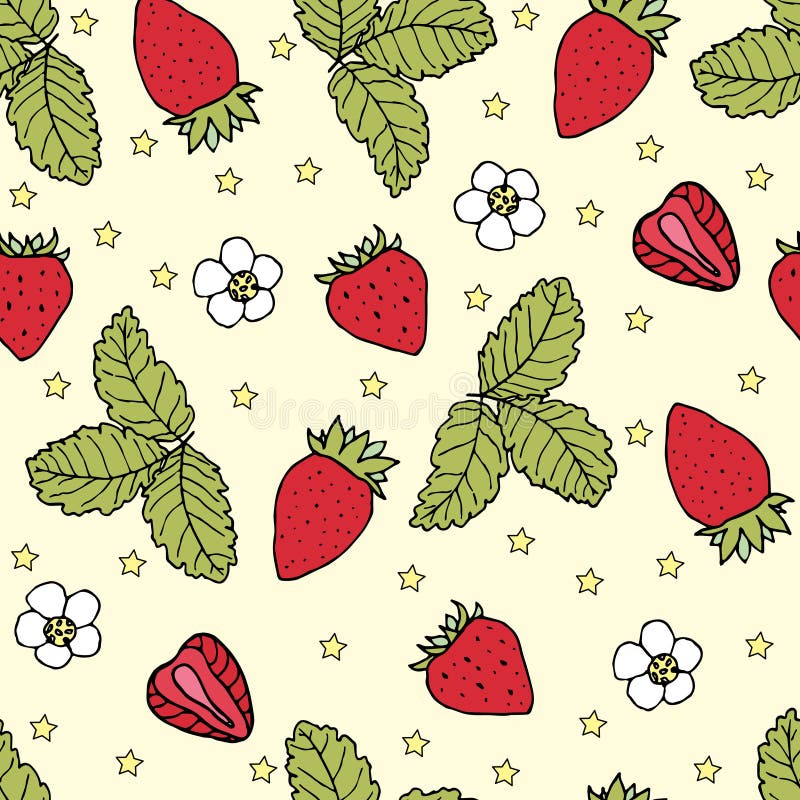 Seamless Pattern of Strawberries and Flowers Stock Vector ...
