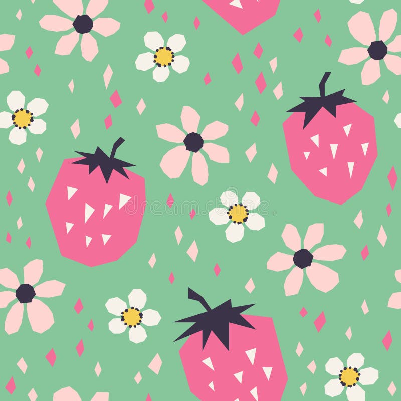 Seamless Pattern with Strawberries and Flowers Stock Vector ...