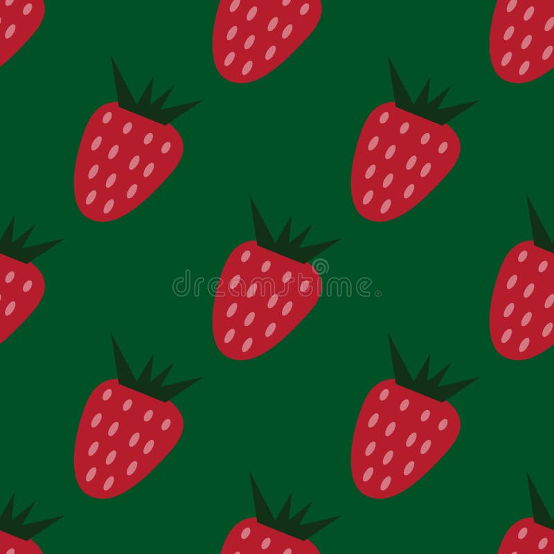 Seamless Pattern with Strawberries on the Green Background Stock Vector ...