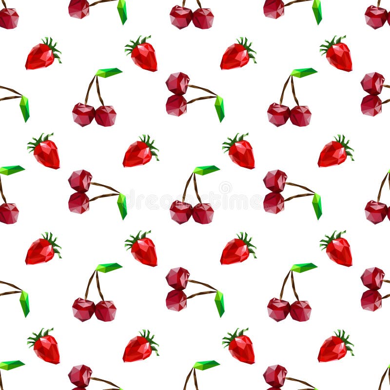 Seamless Pattern Strawberry and Cherry. Polygon Fruit Stock Vector ...