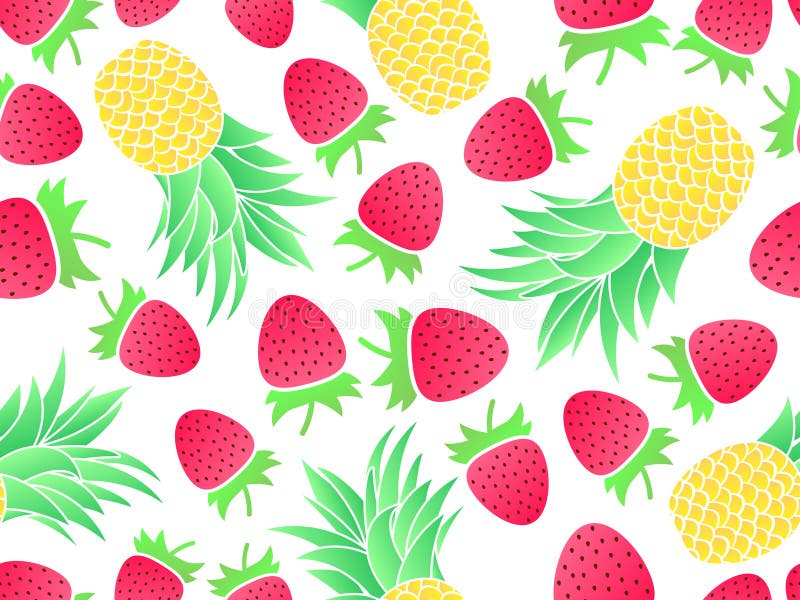 Seamless Pattern with Strawberry and Pineapple, Gradient Colors. Summer ...