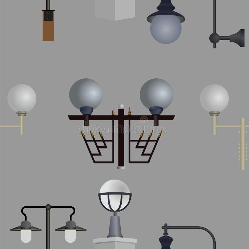 Seamless Pattern from Street Lamps Stock Vector - Illustration of ...