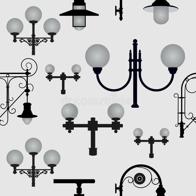 Seamless Pattern from Street Lamps Stock Vector - Illustration of iron ...