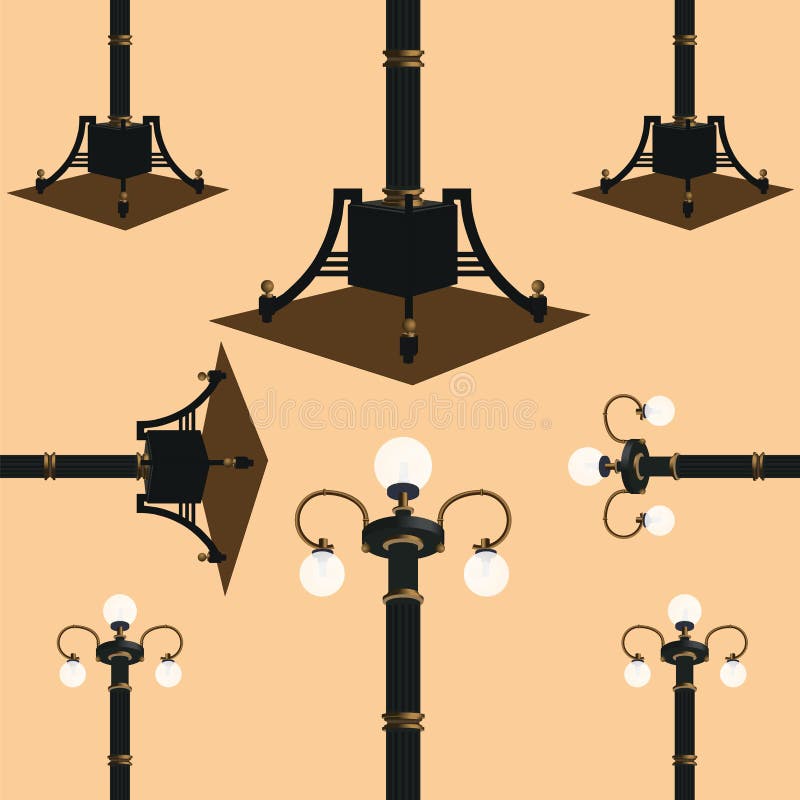 Seamless Pattern from Street Lamps Stock Vector - Illustration of lamp ...