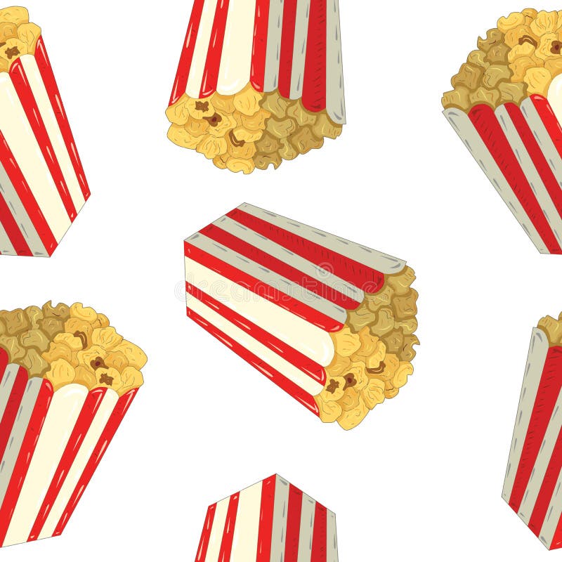 Seamless Pattern with Striped Red and White Cardboard Boxes of Popcorn ...