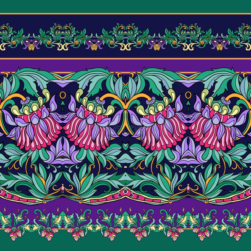 Seamless Pattern with Stripes and Medieval Floral Pattern. Stock Vector ...