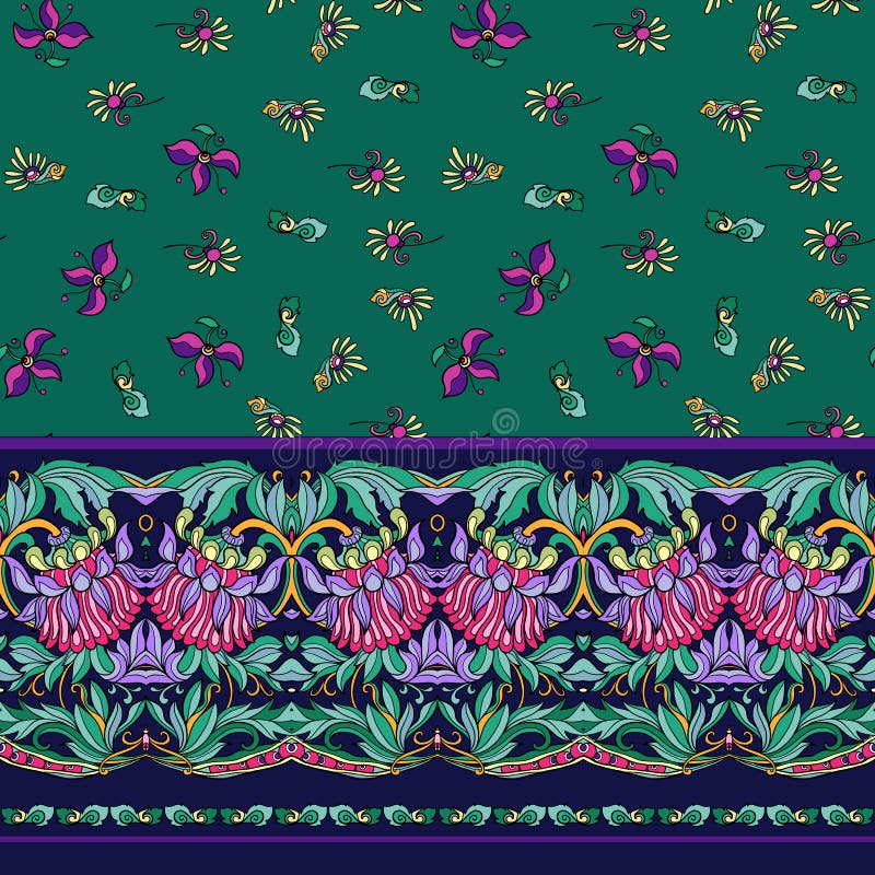 Seamless Pattern with Stripes and Medieval Floral Pattern. Stock Vector ...