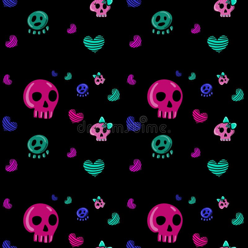 Seamless Pattern in the Style of Emo Skull. Stock Illustration ...