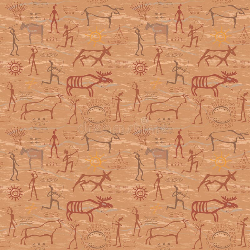 Cave Painting Seamless Pattern Stock Vector - Illustration of stone ...