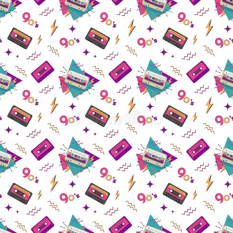 Seamless Pattern in the Style of the 90s with Retro Audio Cassettes ...