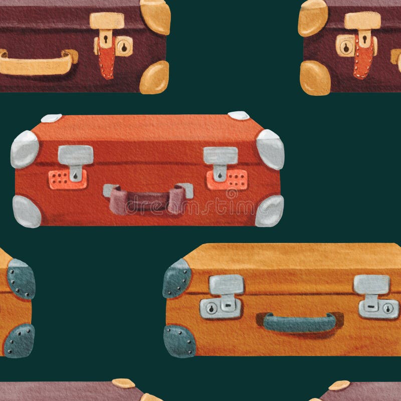 Seamless Pattern of Stylish Brown Retro Suitcase with Inserts, Digital ...