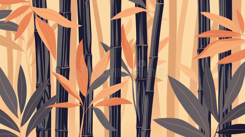Seamless Pattern with Stylized Bamboo Stalks and Leaves in Earthy Tones ...