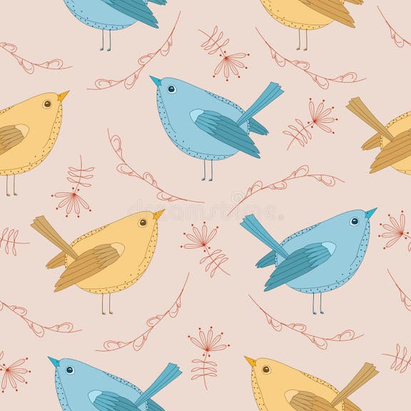 Seamless Pattern with Stylized Birds and Willow Twig Stock Vector ...