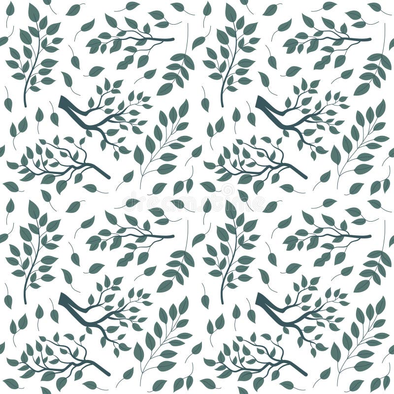 Seamless Pattern of Stylized Branches and Leaves, Designed in Vector ...