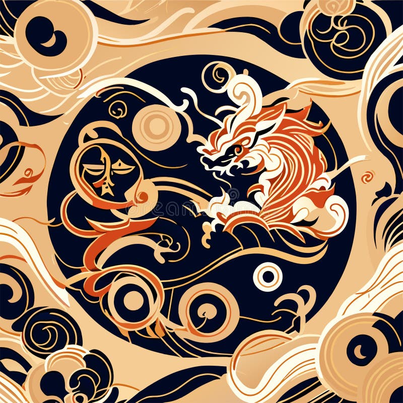 Stylized Chinese Dragon with Abstract Batik Painting Design in Pastel ...