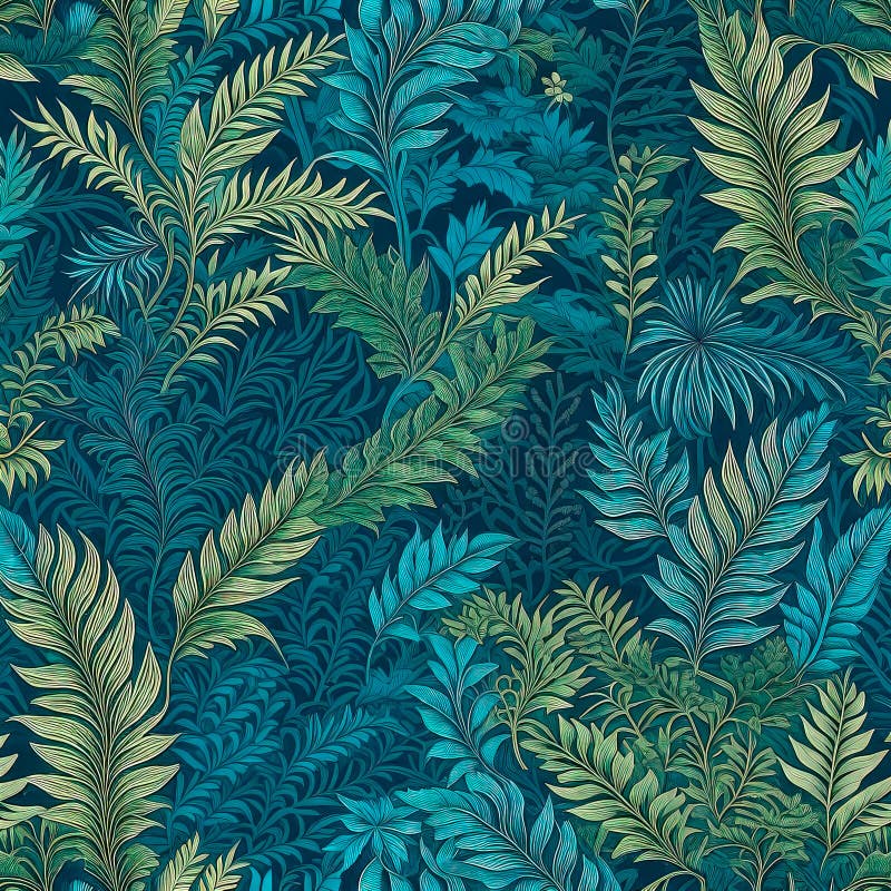 Seamless Pattern with Stylized Exotic Leaves for Vintage Victorian ...