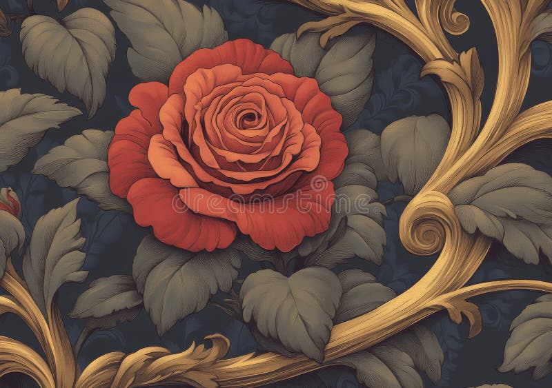 A Seamless Pattern of Stylized Flowers in Baroque, Rococo, Victorian ...