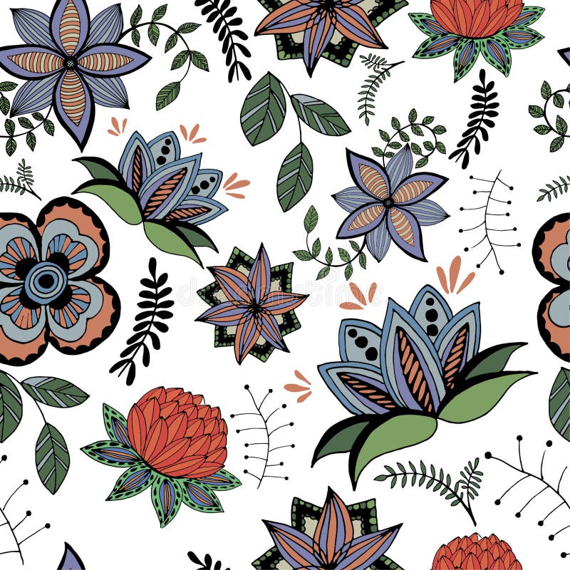 Seamless Pattern of Stylized Flowers in a Retro Style Stock Vector ...