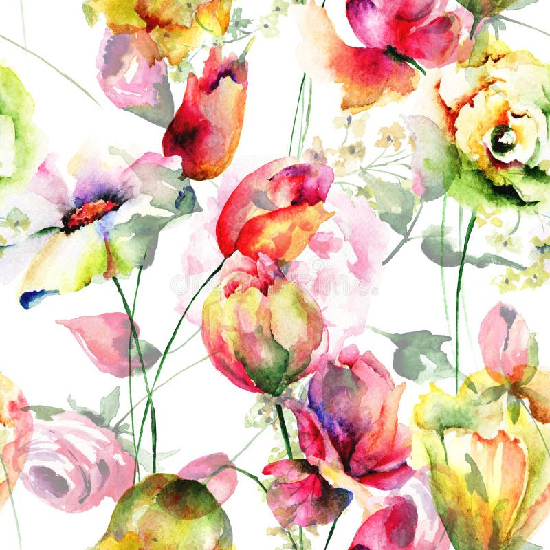 Seamless Pattern with Stylized Flowers Stock Illustration ...