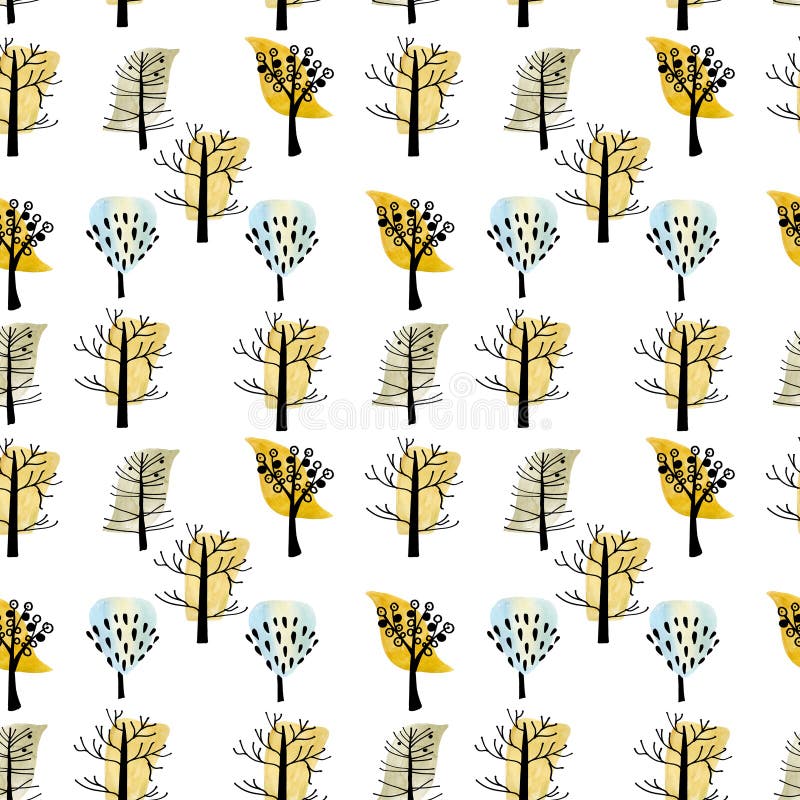 Seamless Pattern of a Stylized Forest of Trees Drawn by Hand Stock ...