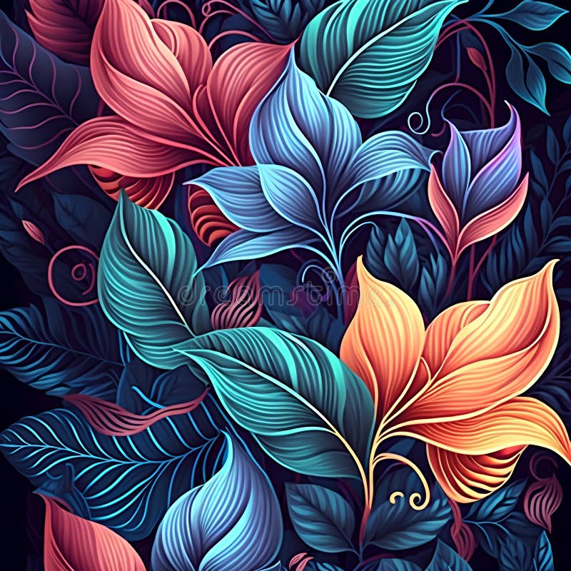 Seamless Pattern with Stylized Leaves. Hand Drawn Vector Illustration ...