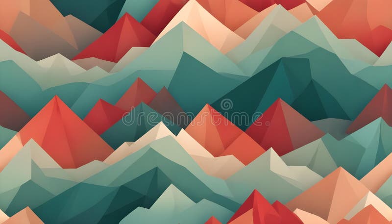Seamless Pattern with a Stylized, Low-poly Landscape of Colorful ...