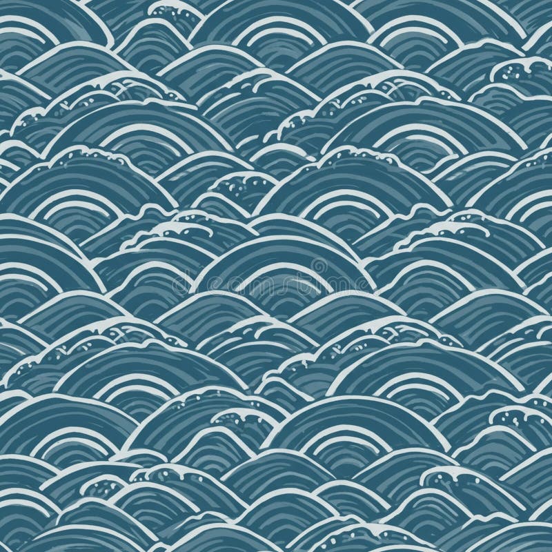 Seamless Pattern of Stylized Ocean Waves, Reminiscent of Traditional ...