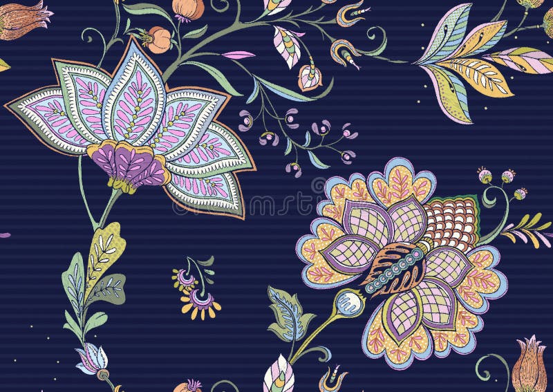 Seamless Pattern with Stylized Ornamental Flowers in Retro, Vintage ...
