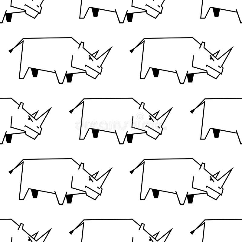 Seamless Pattern of a Stylized Rhinoceros Stock Vector - Illustration ...