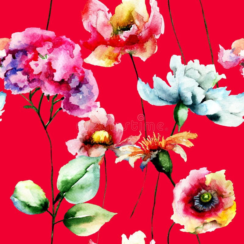 Seamless Pattern with Stylized Spring Flowers Stock Illustration ...