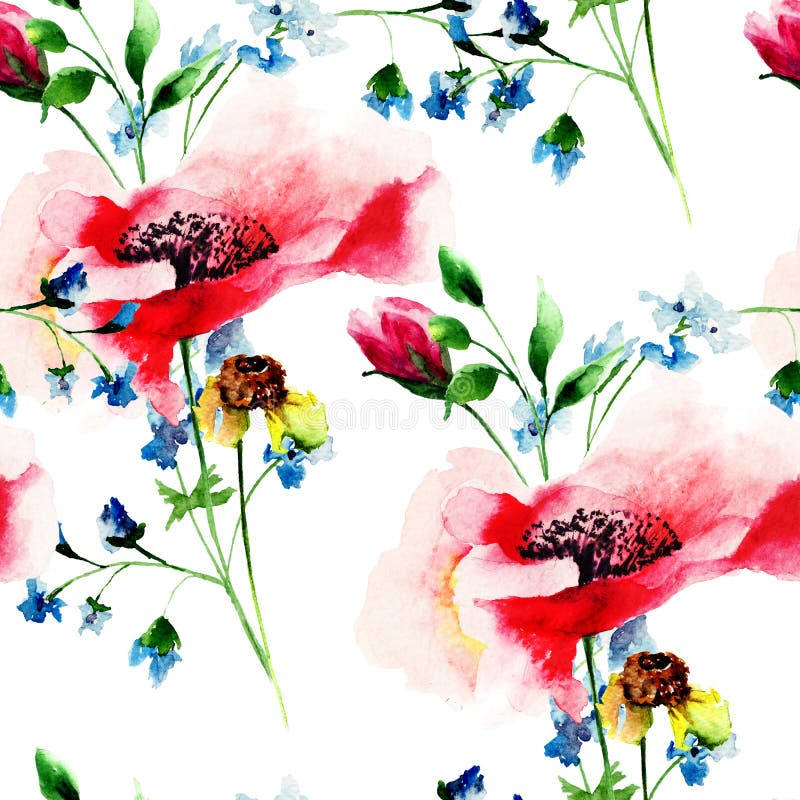 Seamless Pattern with Stylized Spring Flowers Stock Illustration ...