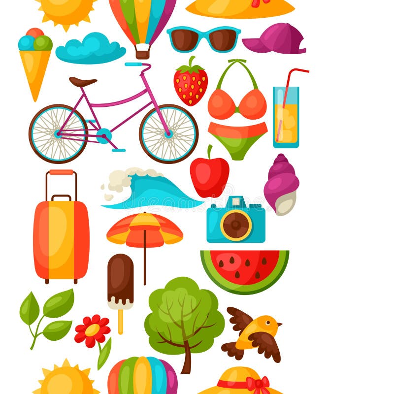 Seamless Pattern with Stylized Summer Objects. Background Made without ...