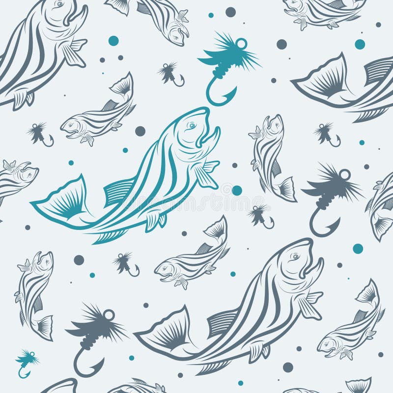Seamless Pattern on the Subject of Fishing Stock Vector - Illustration ...