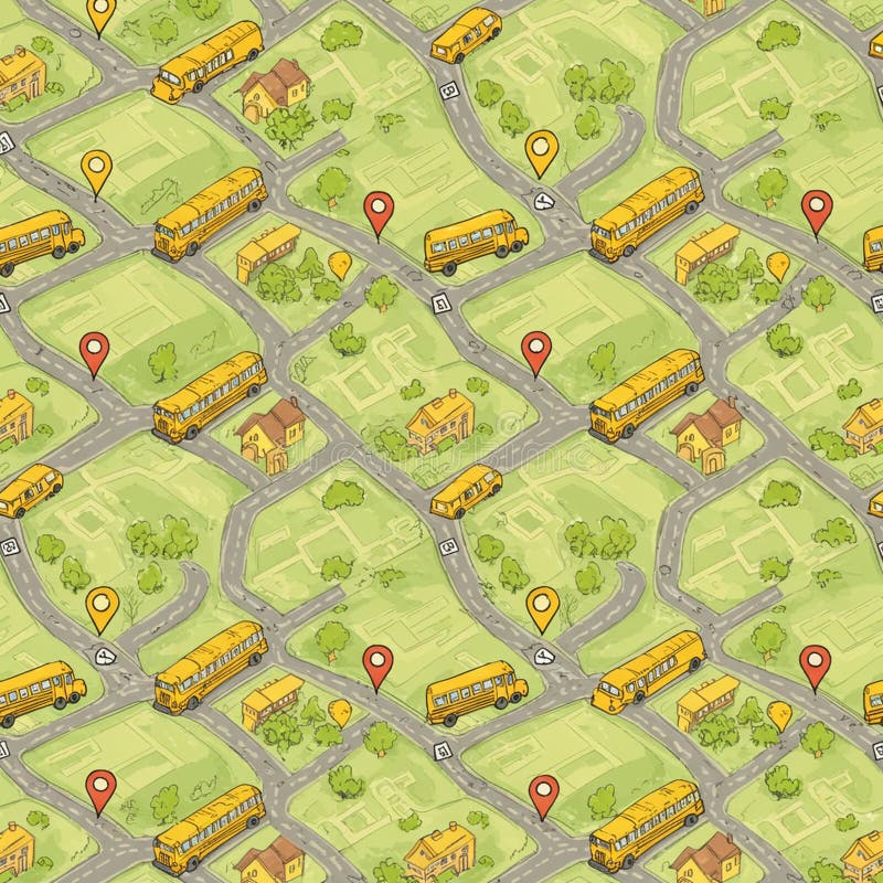 Seamless Pattern of a Suburban Map Featuring Stylized, Cartoonish ...