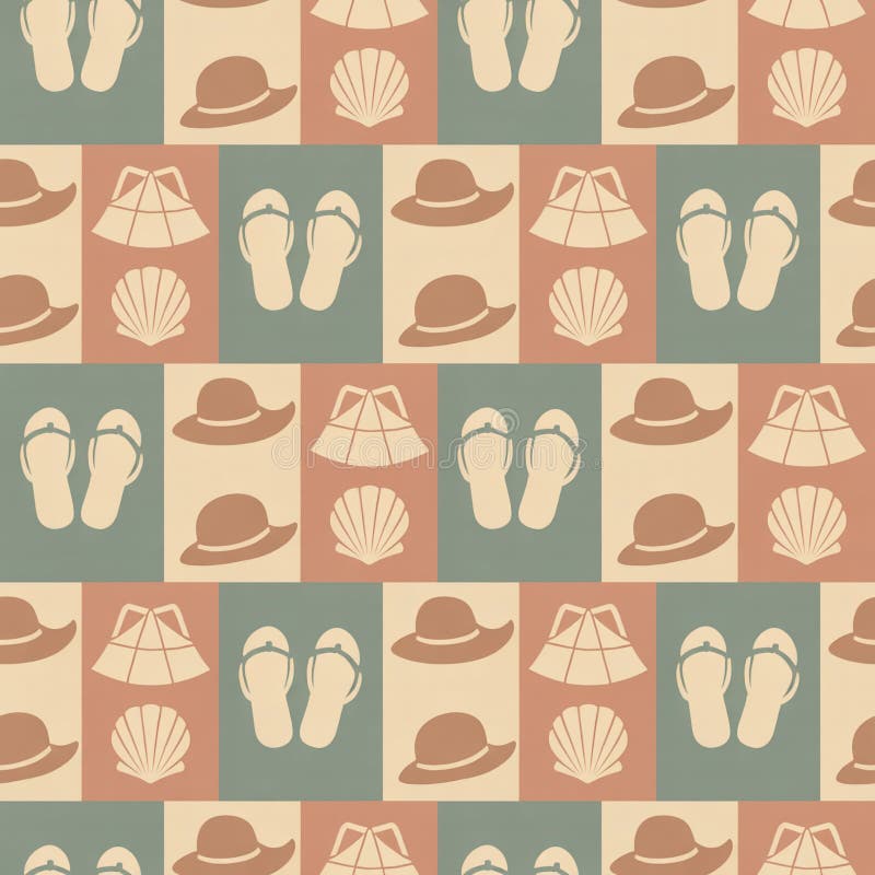 Seamless Pattern of Summer Beach Elements in Soft Pastel Colors Stock Illustration ...