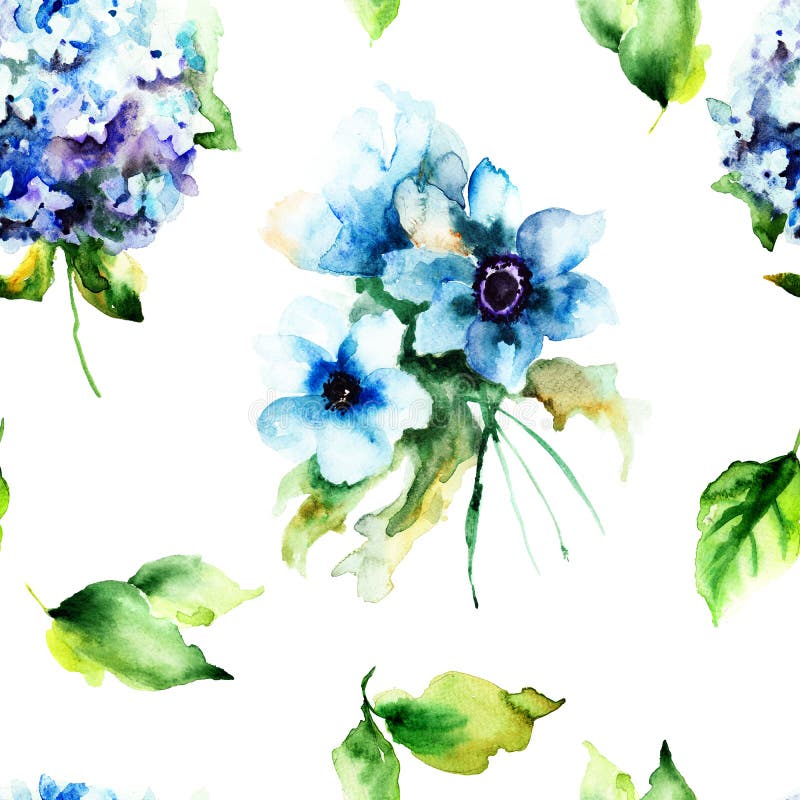 Seamless Pattern with Summer Blue Flowers Stock Illustration ...