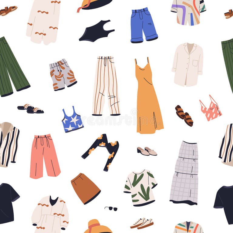 Seamless Pattern with Summer Clothes, Garments. Female Apparel ...