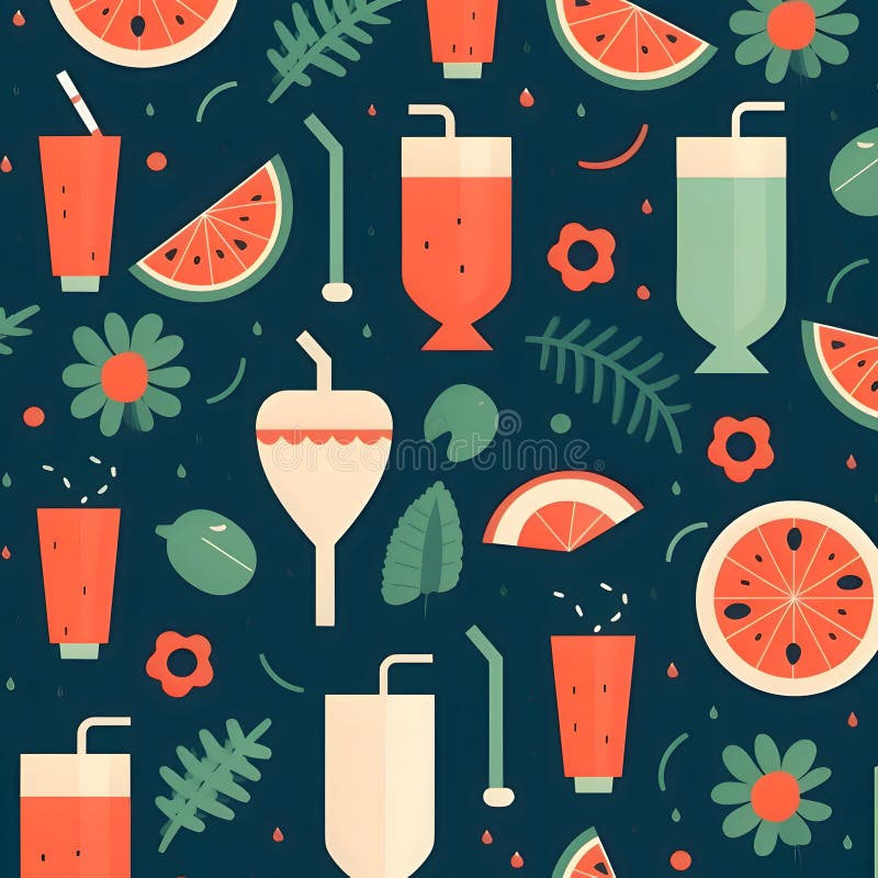 Seamless Pattern with Summer Drinks. Vector Illustration in Flat Style ...